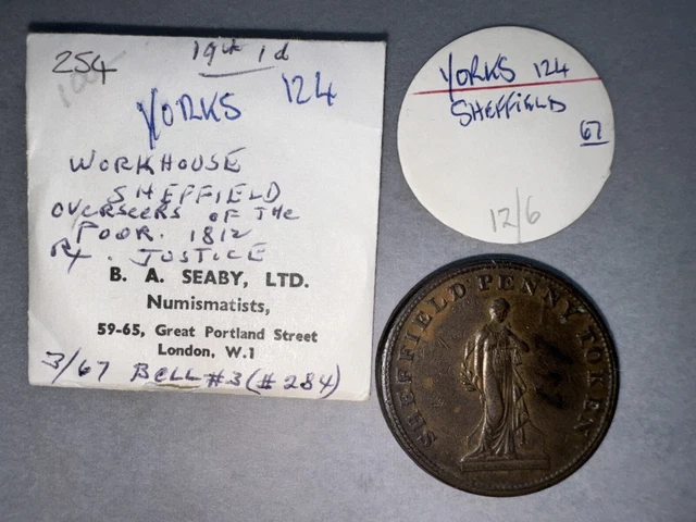 {254} 1812 SHEFFIELD Penny token. Workhouse Sheffield Oversees Of The ...