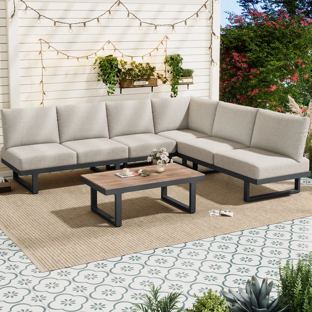 GARTENMÖBEL LOUNGE SET 6 Sitzer Sitzgruppe Gartengarnitur Ecksofa und ...