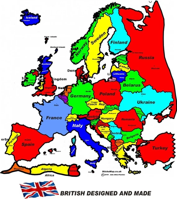 TEACHING AID GRAPHICS decal map of Europe A3 Student has 1 Country to ...