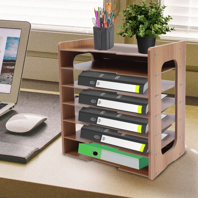WOOD DESKTOP ORGANIZER Paper File Holder Fit Office Home Document ...