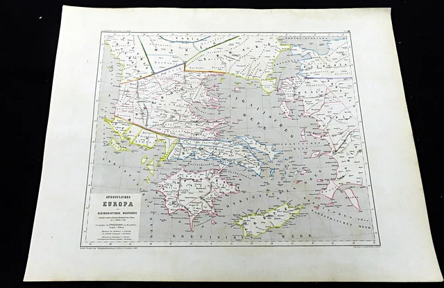 GRANDE MAPPA ANTICA Di Antico Europa Ptolemy Greco Empire Mano Colorato ...
