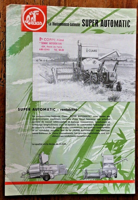 PROSPECTUS BROCHURE MOISSONNEUSE Batteuse CLAAS SUPER AUTOMATIC combine tracteur EUR 19,99 ...
