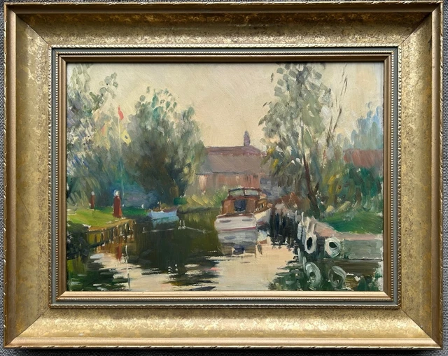 G E ROBERTS Original Impressionist 1969 Oil Painting English Riverside ...
