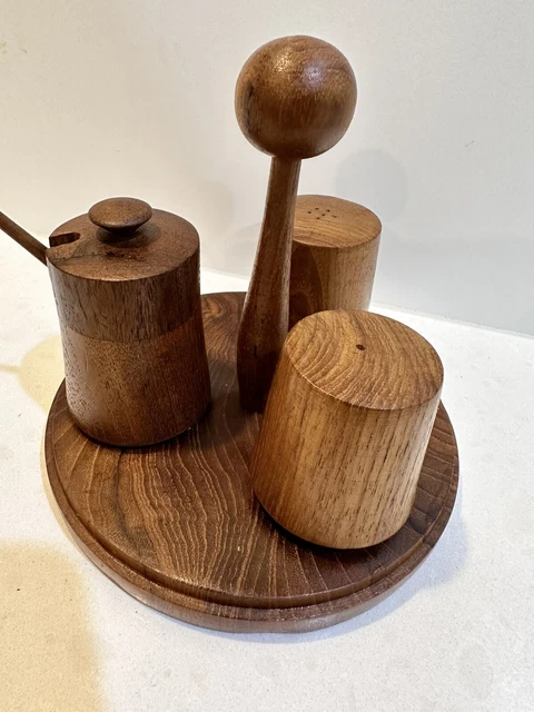 VINTAGE HANDCRAFTED WOODEN Cruet Set In Excellent Condition-5 Pieces ...