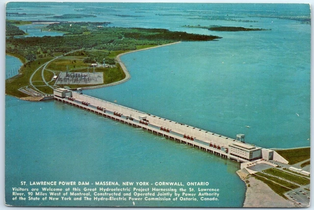 POSTCARD ST. LAWRENCE Power Dam Massena New York Cornwall Ontario ...
