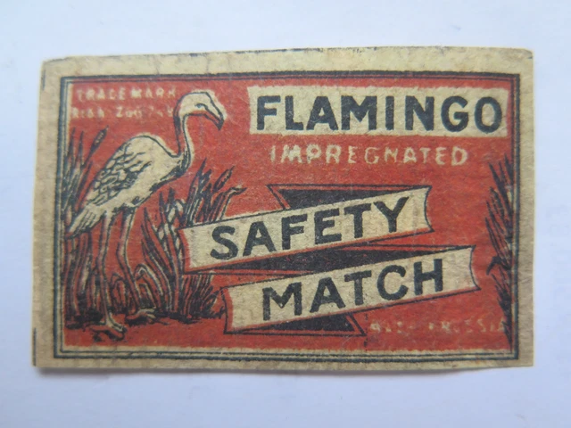 FLAMINGO SAFETY MATCHES MATCH BOX LABEL c1900 NORMAL SIZE RARE MADE in ...