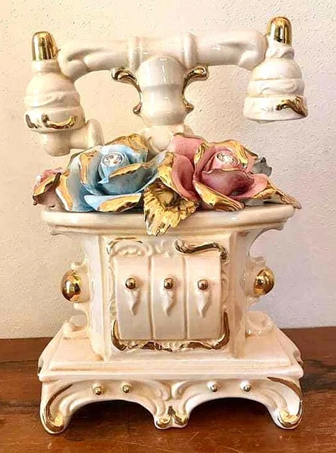 SOPRAMMOBILE ANTICO TELEFONO in porcellana Capodimonte statuina con ...