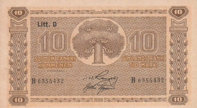 BANKNOTE FINLAND 10 markkaa 1939 Litt D EUR 3,00 - PicClick DE