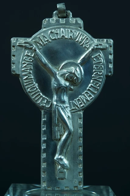 GORGEOUS MODERNIST RELIGIOUS Bronze Silver Pectoral Cross Signed ...