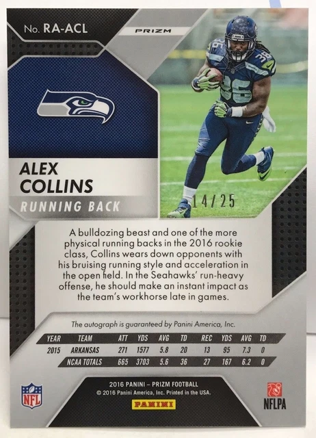 ALEX COLLINS 2016 Panini Prisme Bleu Camouflage RC Autographe Auto #' D ...