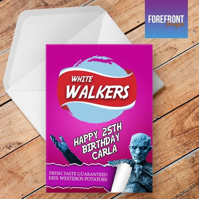 PERSONALISED SPOOF WHITE Walkers funny birthday greeting card - game of ...