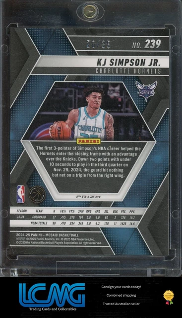 2024-25 PANINI MOSAIC #239 KJ Simpson Jr. Fast Break Blue Camo #/35 W5K $0.99 - PicClick AU