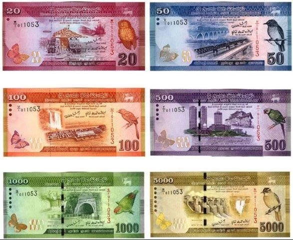 SRI LANKAN CURRENCY Bank Notes Collection 20, 50, 100, 500,1000, 5000 ...