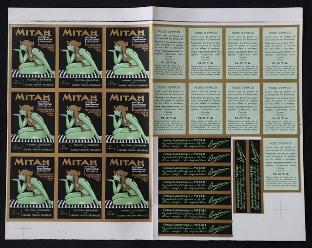 ART DECO PLANCHE imprimeur étiquette MITAH parfum fourrure tapis ...