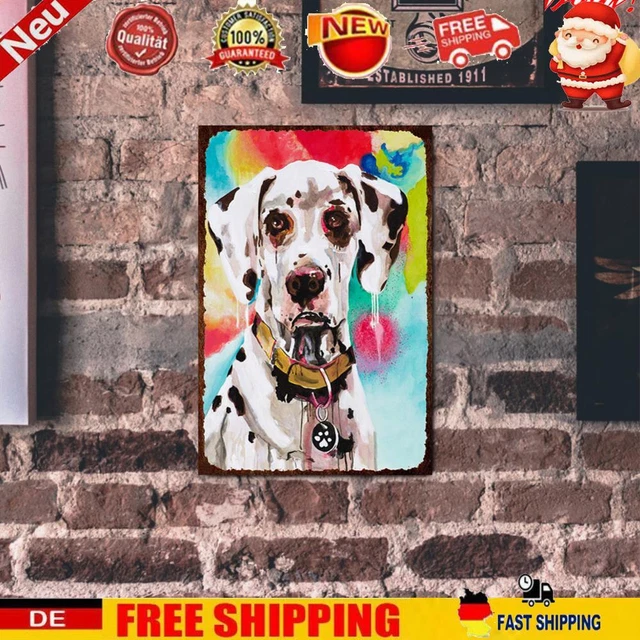 RECTANGULAR TIN DRAWING Spotted Dog Metal Plate Painting for Home ...