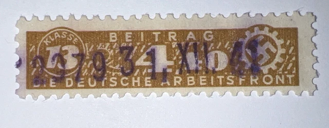 TRAVELSTAMPS: GERMANY NAZI Party Nsdap Dues WWII, Workers Party Dues $3 ...