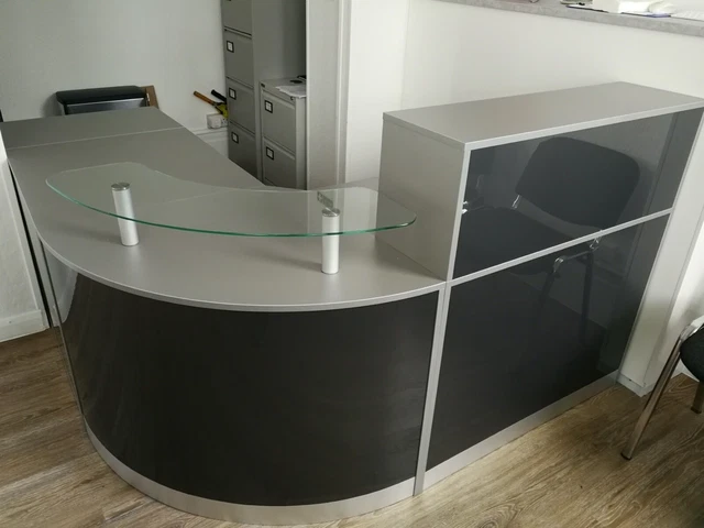 RECEPTION DESK COUNTER In Grey Anthracite Gloss Curved Corner Unit ...