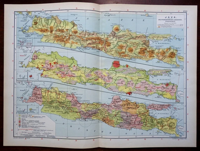 JAVA INDONESIA ISLAND Geological detailed Map East Indies 1927 Thieme ...