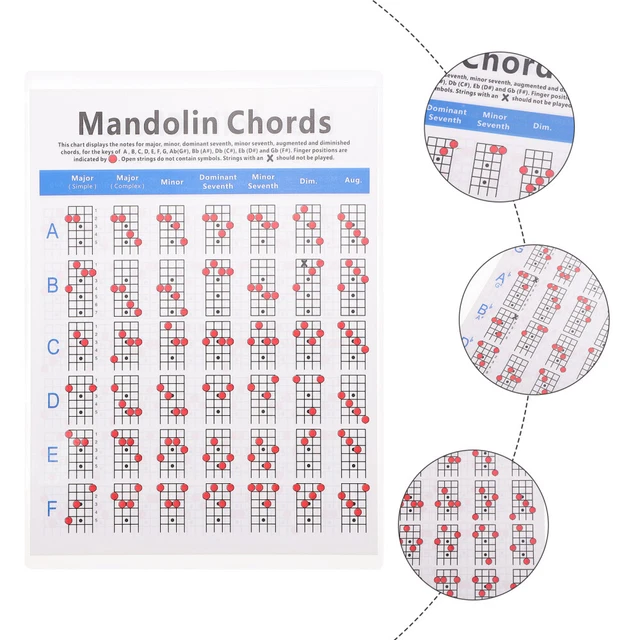 MANDOLIN CHORD DIAGRAM Guitar Fretboard Stickers Practice Chart Poster ...