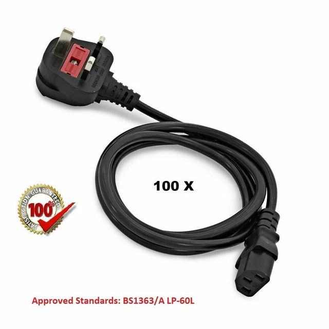 100 X 1.8M Long IEC Kettle Lead Power Cable 3 Pin UK Plug PC Monitor TV ...