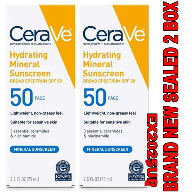 CERAVE HYDRATING MINERAL Sunscreen SPF 50 Face Lotion 2.5 oz, EX2025 ...