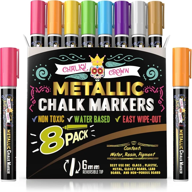 CHALKY CROWN METALLIC Liquid Chalk Markers for Blackboard - Drawing ...