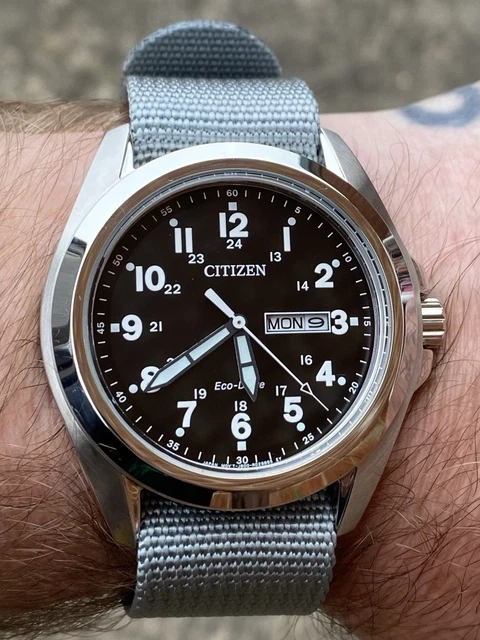 CITIZEN J800 ECO-DRIVE Military Field Officer Style Watch - Black Dial ...
