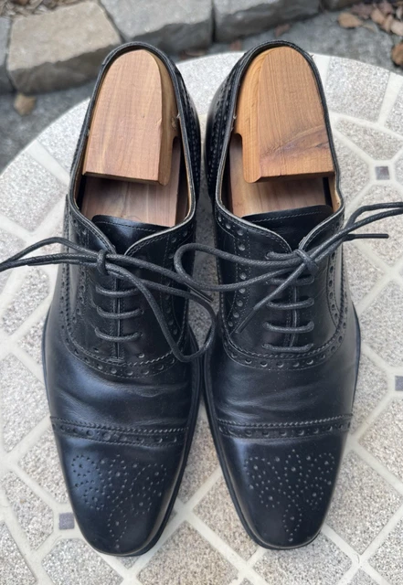 MAGNANNI MEN'S BLACK Leather Semi Brogue Cap Toe Oxford Dress Shoes US ...