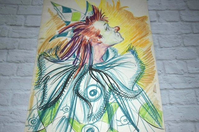 RARE ORIGINAL M.BRILLI Crayon Drawing of Clown Listed Artist Signed ...