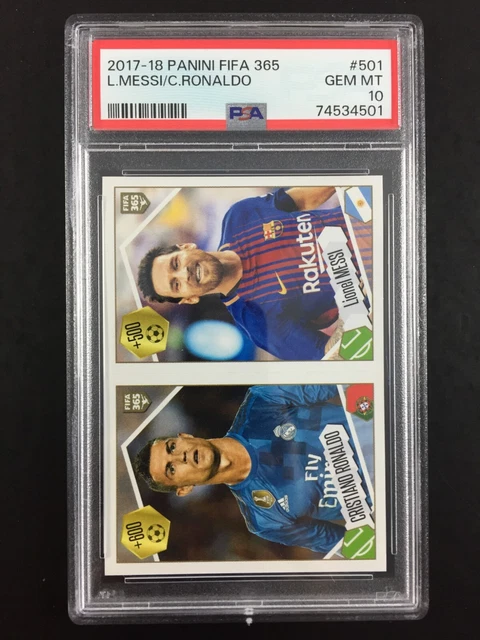 LIONEL MESSI, CRISTIANO Ronaldo / PSA 8 Sticker Panini 2016 FIFA 365 ...