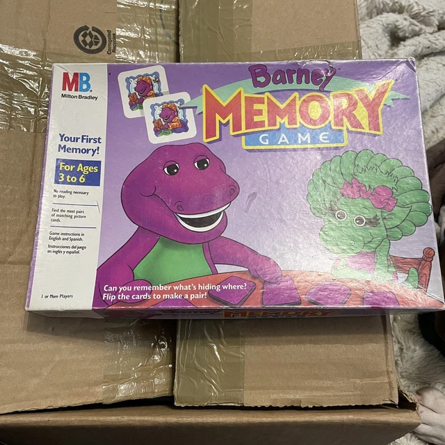 1993 BARNEY PURPLE Dinosaur Memory Matching Game Milton Bradley READ £8 ...