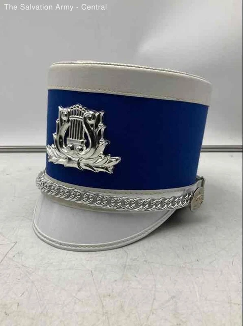 MENS WHITE BLUE Lyre Emblem Stanbury Uniforms Marching Band Shako Hat ...