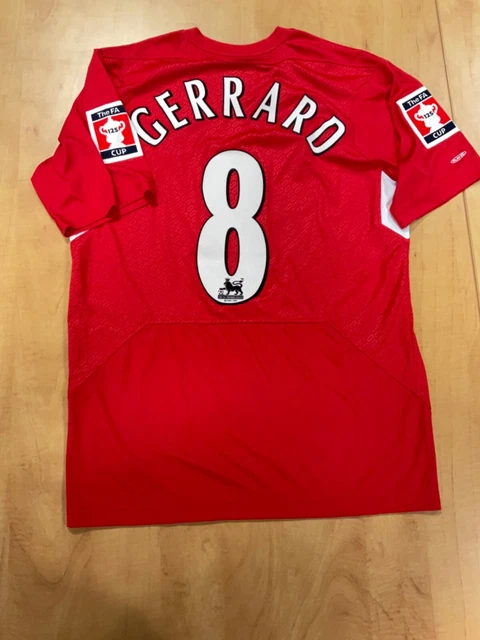 LIVERPOOL FC 2005 Gerrard home shirt with FA Cup arm patches size M £ ...