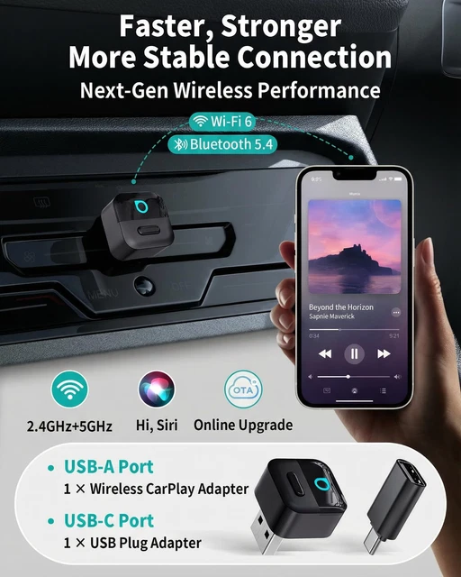 OTTOCAST MINI PICO (2026 Version) Wireless 2-in-1 CarPlay & Android ...
