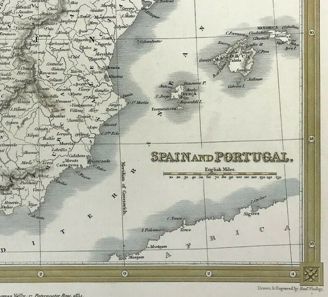 MAP OF SPAIN & Portugal engraved by Alex Findley original colour 1834 £ ...