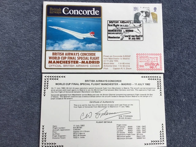 BRITISH AIRWAYS CONCORDE Manchester-Madrid World Cup Cover 10th July ...