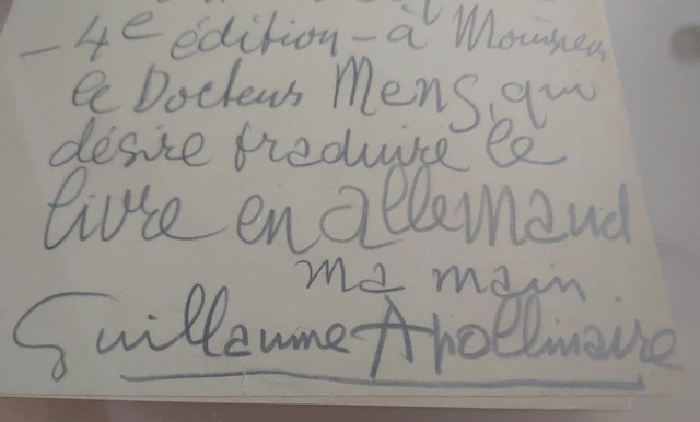 GUILLAUME APOLLINAIRE BEL Autographe Signature Manuscrit Certificat ...