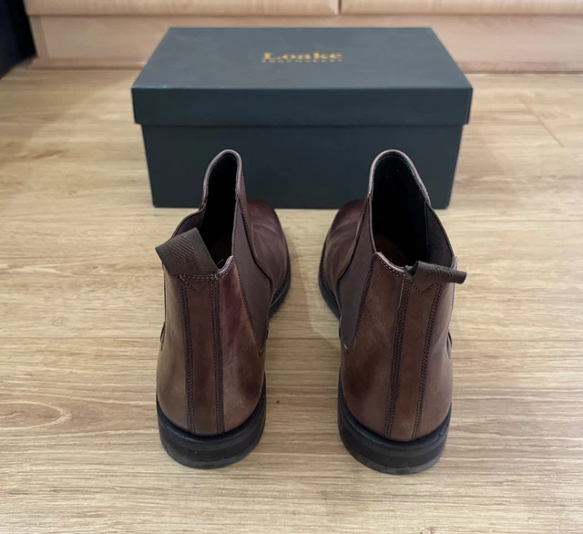 LOAKE MENS 'WAREING' Chelsea Boot Dark Brown Hand Painted Leather Size ...
