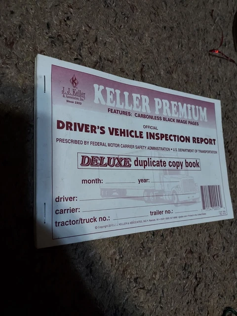 JJ KELLER OFFICIAL Drivers Vehicle Inspection Report Deluxe Duplicate ...