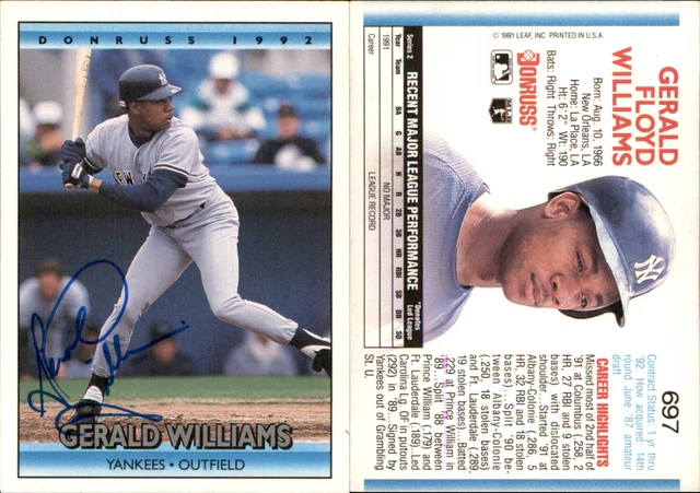 CARTE GERALD WILLIAMS signée 1992 Donruss #697a New York Yankees Auto ...