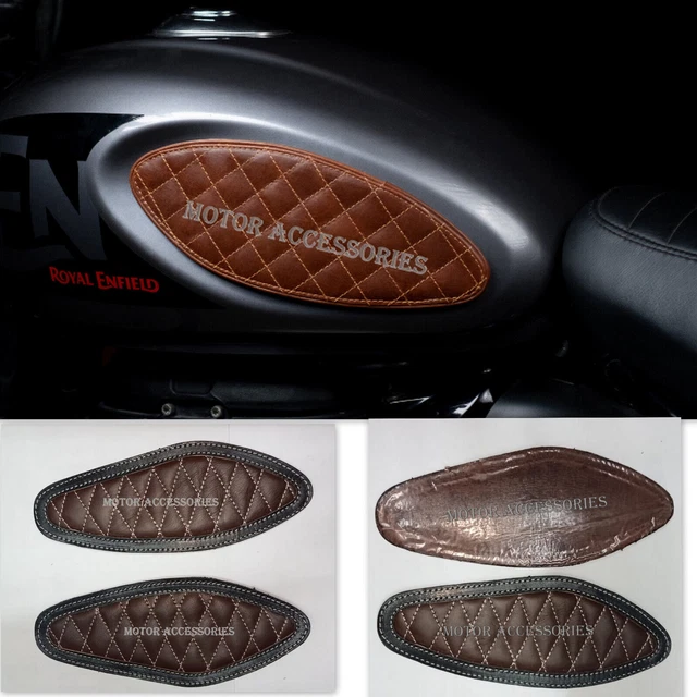 ROYAL ENFIELD HUNTER 350 Motorcycle Gas Tank Knee Brown Leather Pad £32 ...
