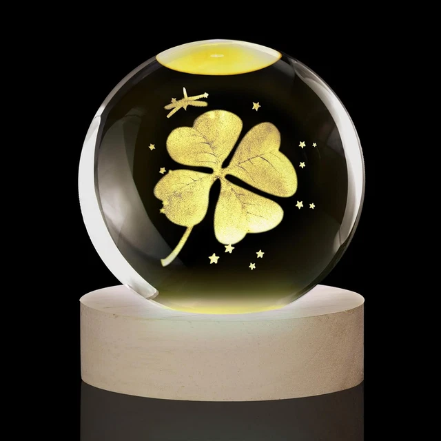 3D FOUR-LEAF CLOVER Crystal Ball - 7 Colour Changing LED Night Light ...