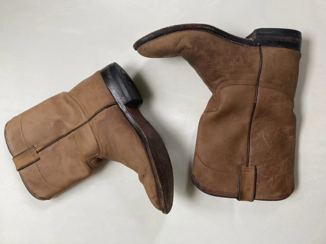 VINTAGE 70S JUSTIN Tan Leather Roper Boots Men 7.5 , W 9.5 Frye Campus ...
