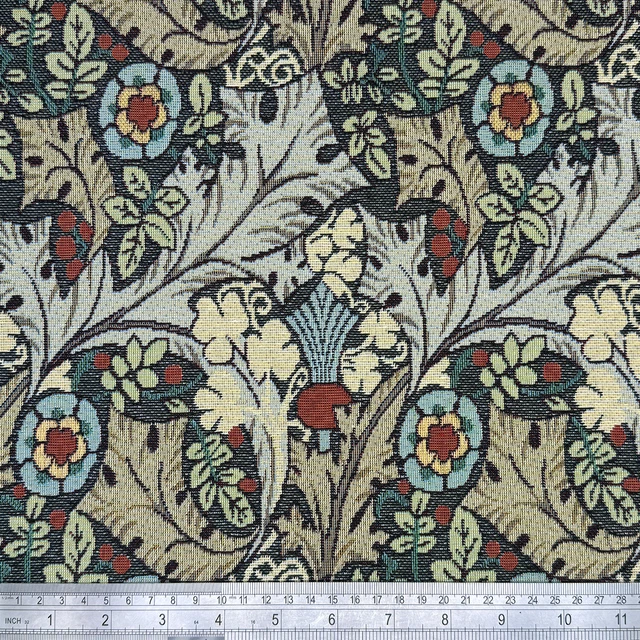 TAPESTRY FABRIC WILLIAM Morris Voysey Tudor Rose on Teal Upholstery ...
