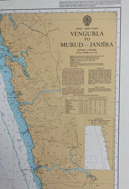 LARGE VINTAGE ADMIRALTY Map/Sea Chart India West Coast Vengurla to ...