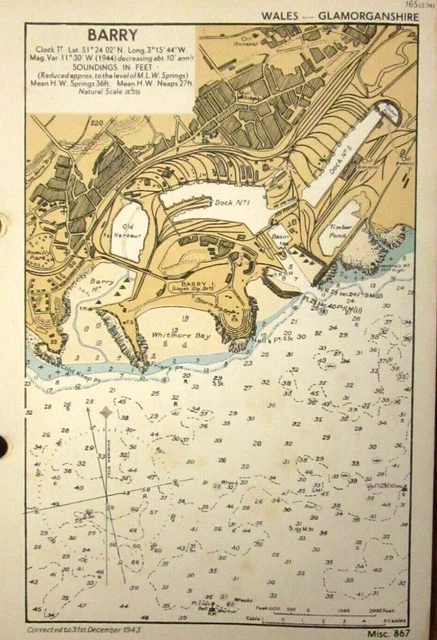 1943 WW2 D DAY Admiralty Map Chart BARRY Original ref:77 EUR 16,85 ...