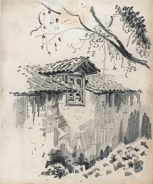 RICHARD BEAUMONT - Antique Pencil Drawing - ROOFTOP SPAIN - 20TH ...