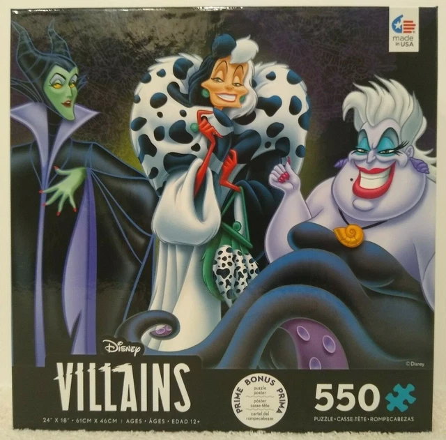 DISNEY VILLAINS CRUELLA de Vil Ursula Maleficent 550 Piece Jigsaw ...