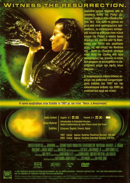 ALIEN RESURRECTION (EXTENDED VERSION and ORIGINAL THEATRICAL VERSION ...
