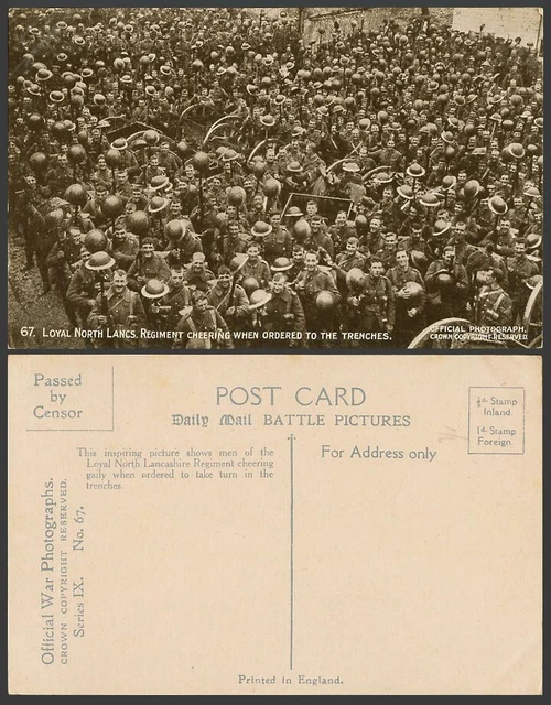 WW1 DAILY MAIL Old Postcard Loyal North Lancs Regiment Cheering When to Trenches £5.99 - PicClick UK